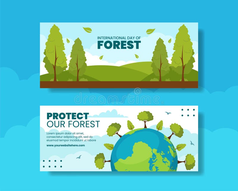 Forest Day Horizontal Banner Flat Cartoon Hand Drawn Templates ...