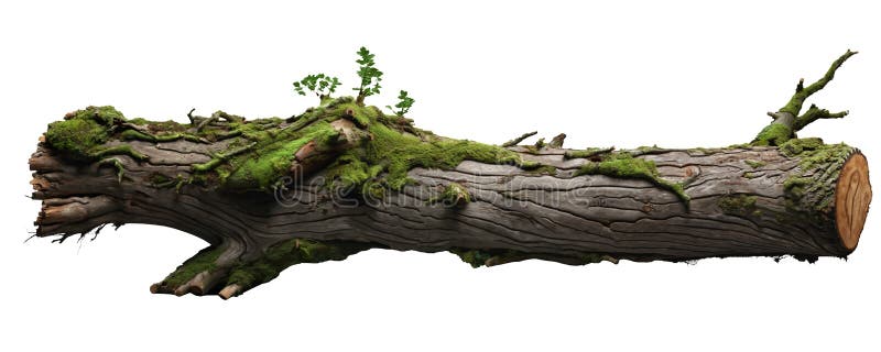 Forest Dead Tree Log with Branches and Leaves Covered in Moss Isolated ...