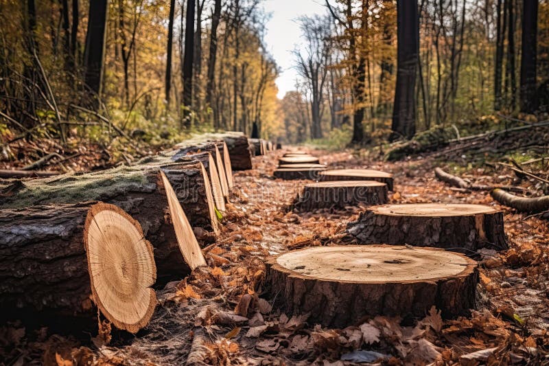 Forest Deforestation. Cut Trees for Lumber and Timber. Industry Concept ...