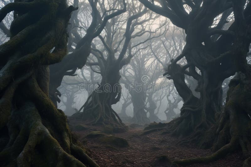 A Forest that is Dense with Twisted and Gnarled Trees in the Late Fall ...