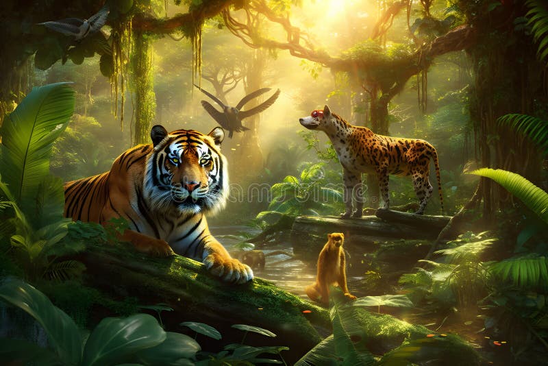 Forest with Different Animals, Wildlife. Neural Network AI Generated ... Forest with Different Animals, Wildlife. Neural Network AI Generated ...