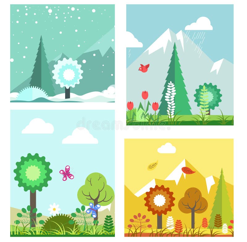 Forest in Different Seasons Stock Vector - Illustration of nature ...