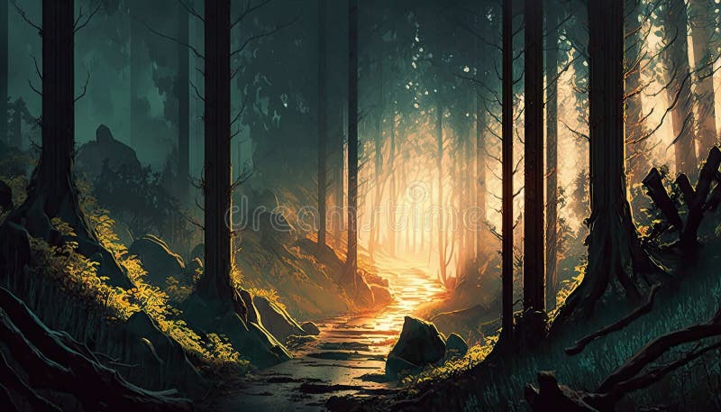 Forest Digital Paint Illustration by Generative AI Stock Illustration ...