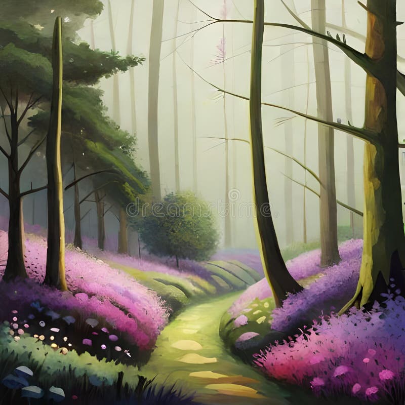 Forest Drawing Style Water Color GenerariveAI Stock Illustration ...