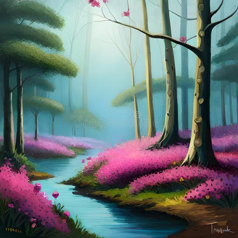 Forest Drawing Style Water Color GenerariveAI Stock Illustration ...