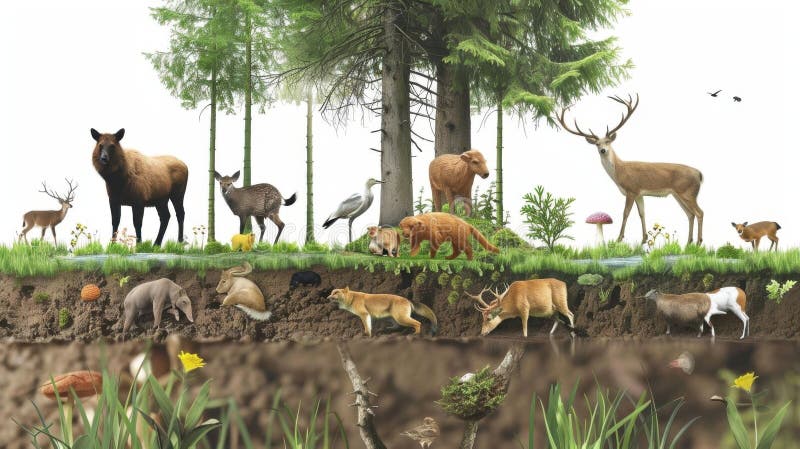 Forest Ecosystem, Wildlife and Underground Life Stock Illustration ...