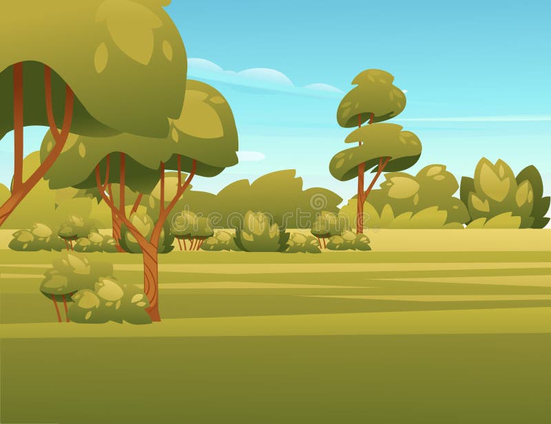 Forest Edge Scenery Landscape with Blue Sky and Clouds. Vector ...