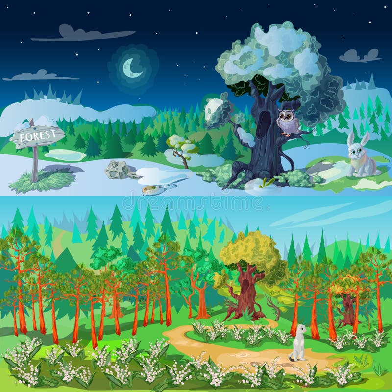 Forest Elements Banners Set Stock Vector - Illustration of environment ...
