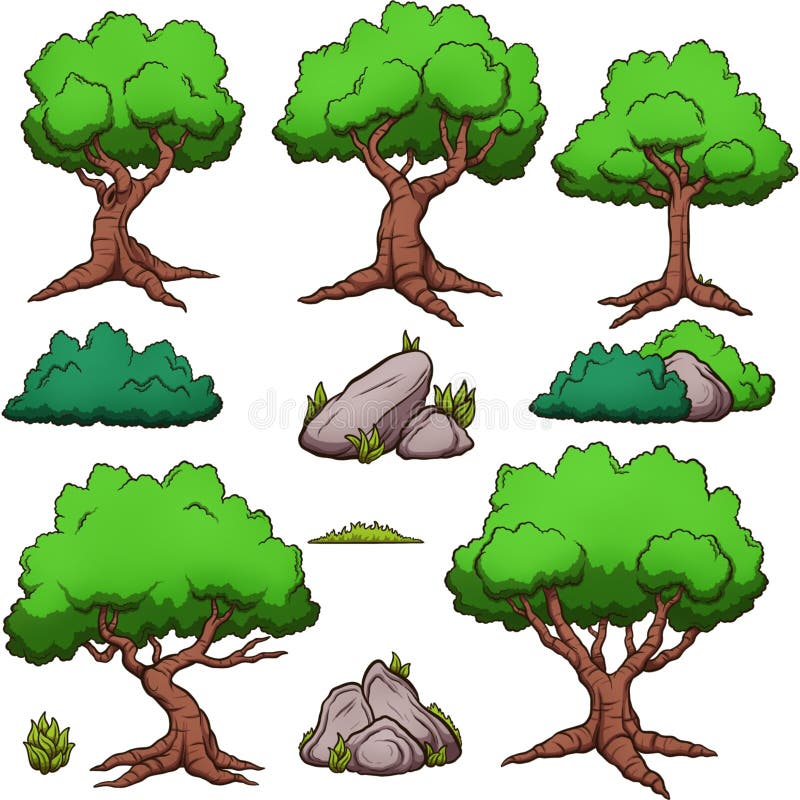 Forest Elements. Clip Art Illustration with Simple Gradients. Stock ...