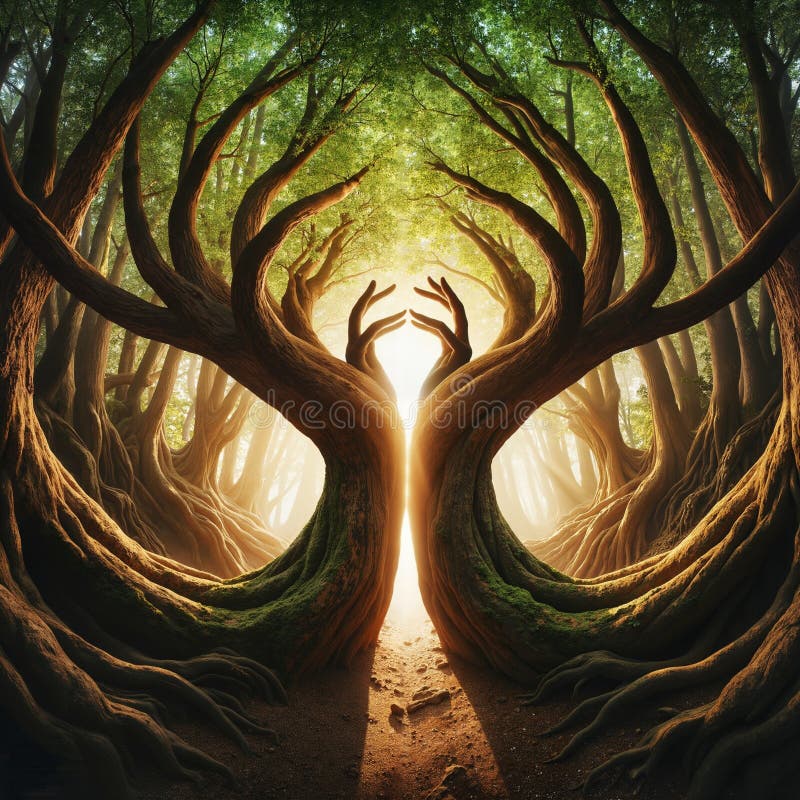 Enchanted Forest with Intertwining Trees Creating a Magical Pathway ...