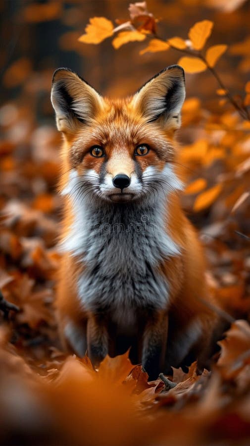 Forest Encounter Red Fox in the Autumn Woods, Captivating Scene Stock ...