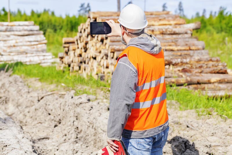 Forest Engineer with Tablet PC in Forest Stock Photo - Image of control ...
