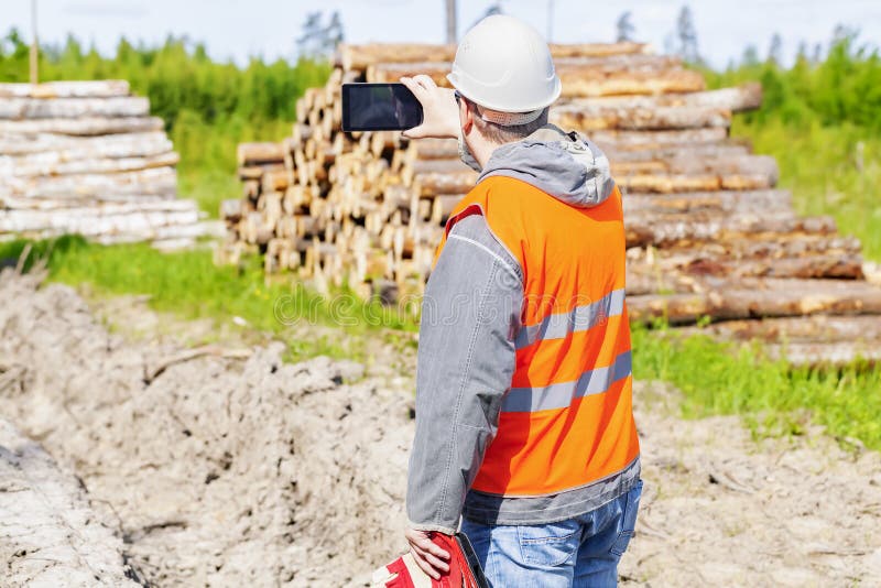 Forest Engineer with Tablet PC in Forest Stock Photo - Image of vest ...