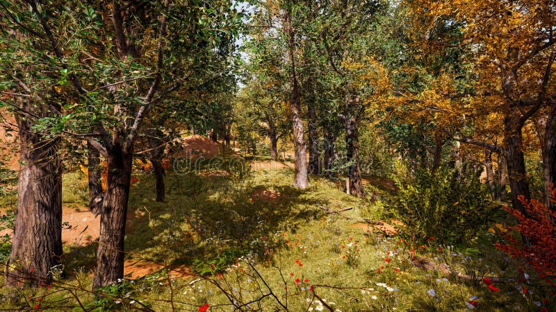 Forest Environment in Autumn. 3d Rendering Stock Image - Image of ...