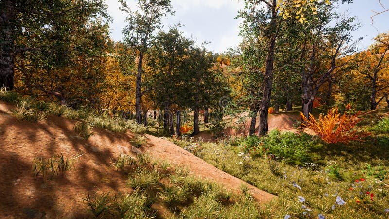 Forest Environment in Autumn. 3d Rendering Stock Image - Image of ...