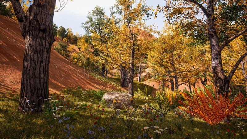 Forest Environment in Autumn. 3d Rendering Stock Illustration ...