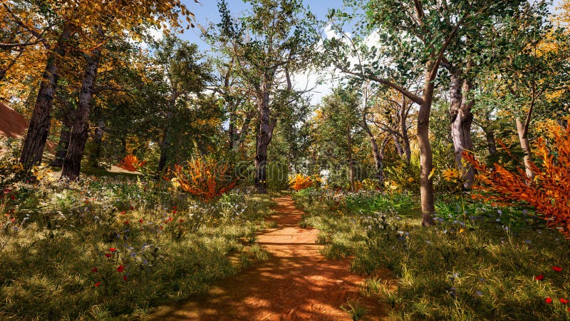 Forest Environment in Autumn. 3d Rendering Stock Photo - Image of world ...