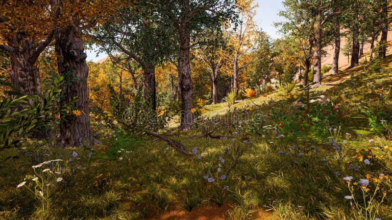 Forest Environment in Autumn. 3d Rendering Stock Image - Image of ...