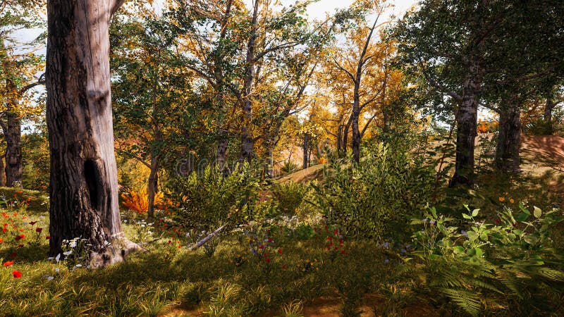 Forest Environment in Autumn. 3d Rendering Stock Image - Image of ...