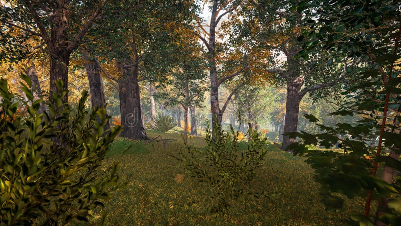 Forest Environment in Autumn. 3d Rendering Stock Image - Image of ...