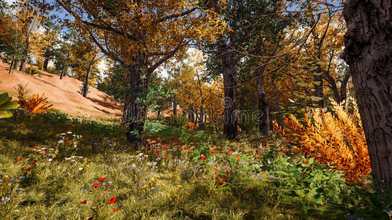 Forest Environment in Autumn. 3d Rendering Stock Image - Image of ...