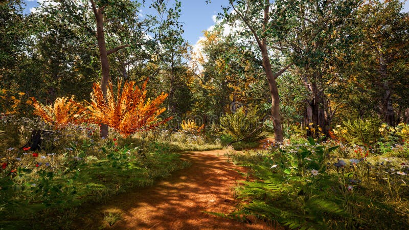 Forest Environment in Autumn. 3d Rendering Stock Image - Image of ...