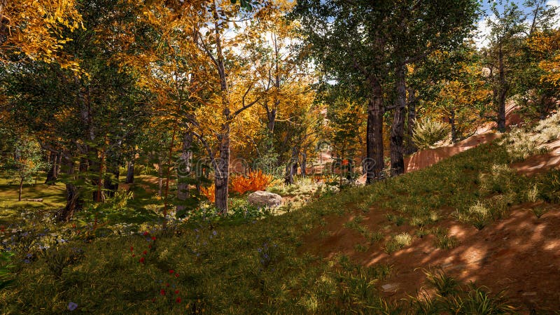 Forest Environment in Autumn. 3d Rendering Stock Image - Image of ...
