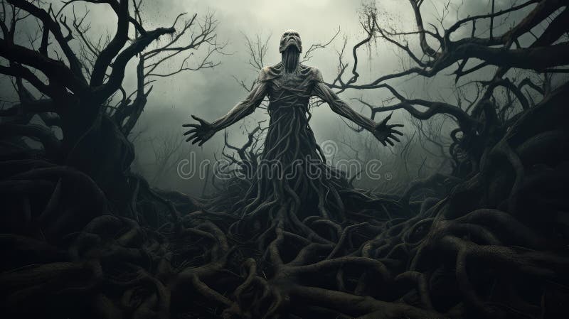 Forest evil tree stock illustration. Illustration of foreboding - 369708204
