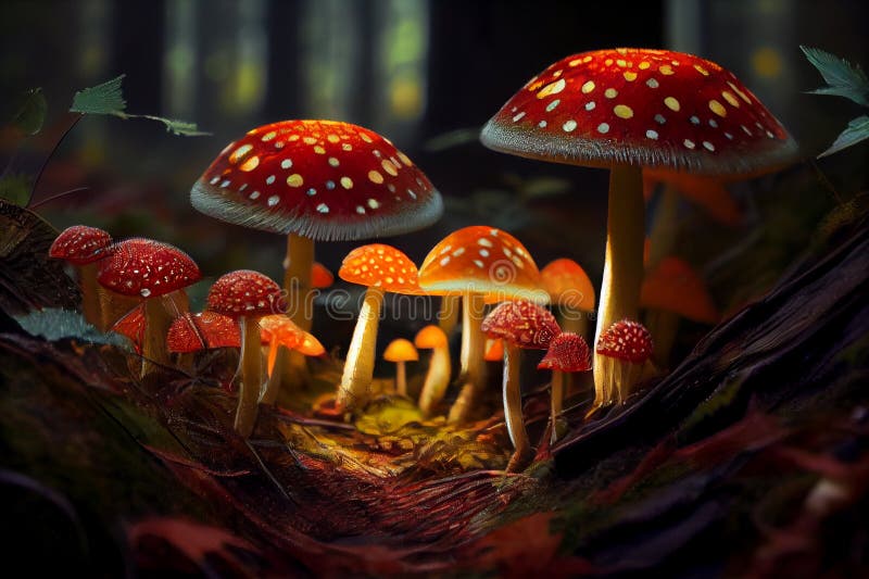 Forest with Fabulous Luminous Fly Agaric. AI Generated. Stock Photo ...