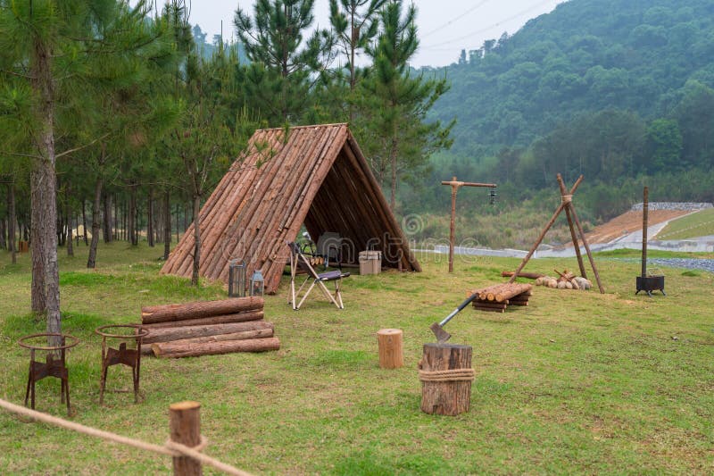 Forest Farm Scenery, Simple Log Cabin Stock Image - Image of travel ...