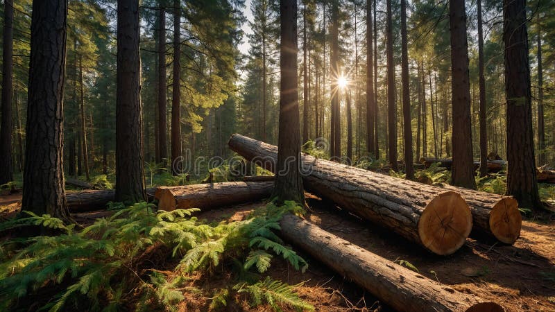Forest Featuring Tall Pine and Spruce Trees, with Large Pile of Freshly ...