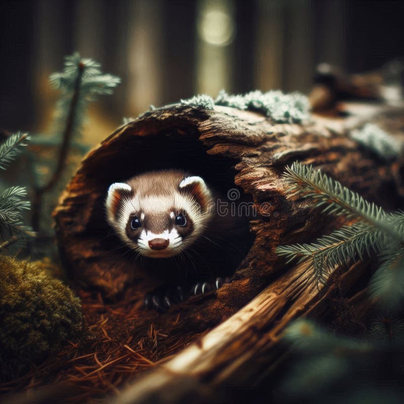 Forest Ferret Portrait stock illustration. Illustration of moss - 365902897