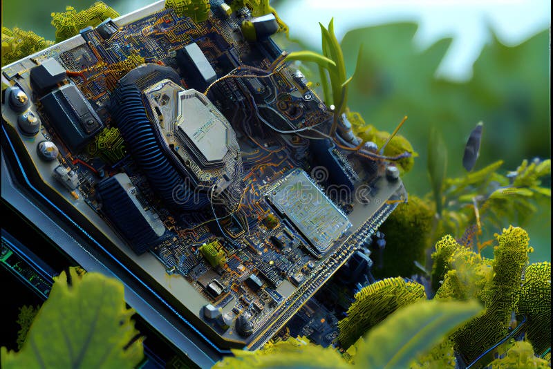 Forest Field Growing Computer Chips and Electric Circuit AI Generative ...