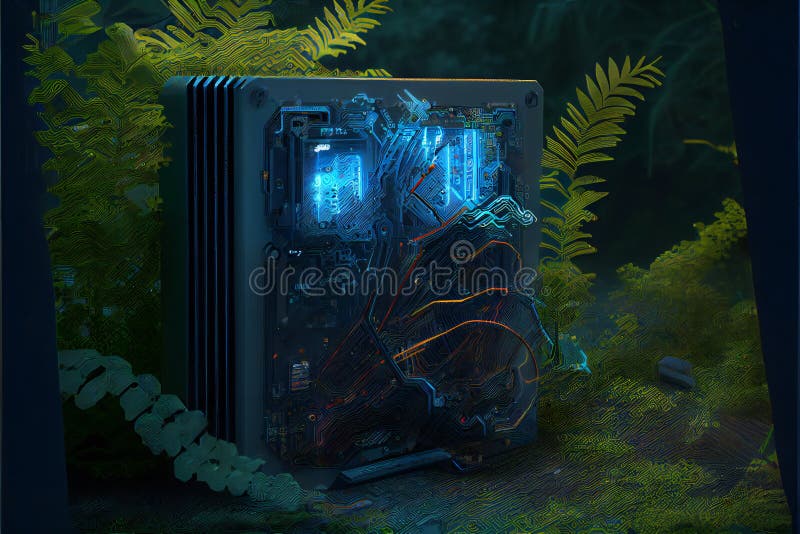 Forest Field Growing Computer Chips and Electric Circuit AI Generative ...