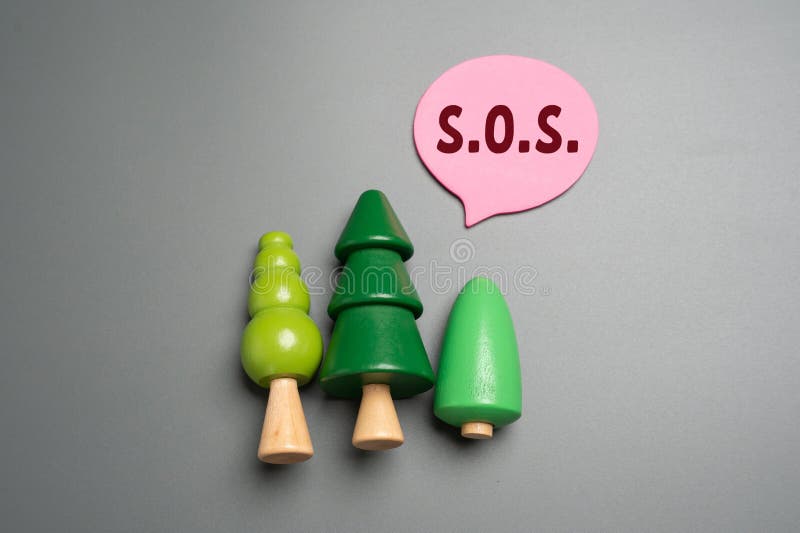 Forest Figures and SOS Call. Highlighting Urgent Environmental Concerns ...
