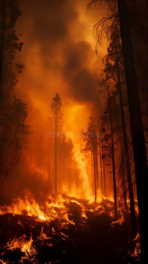 A Forest Filled with Lots of Fire and Lots of Trees Stock Photo - Image ...