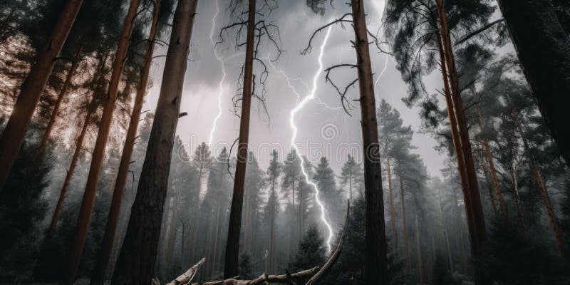 A Forest Filled with Lots of Trees and Lightning. Generative AI Image ...