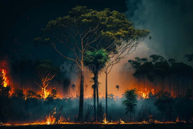 Forest Filled with Lots of Trees Next To Forest Filled with Fire ...