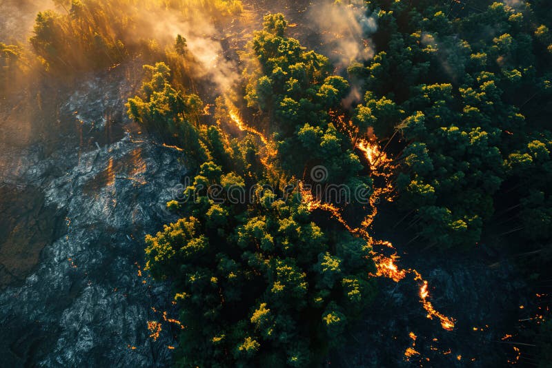 Forest Fire, Aerial View from Above Stock Illustration - Illustration ...