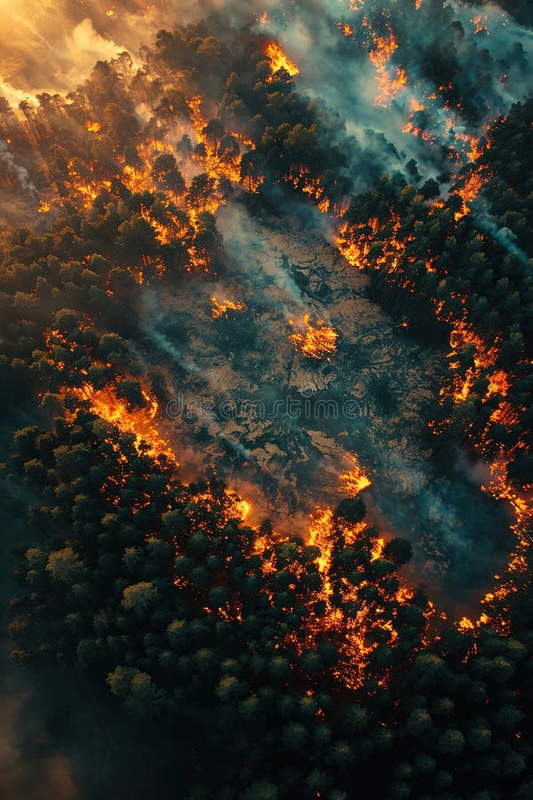 Forest Fire, Aerial View from Above Stock Illustration - Illustration ...