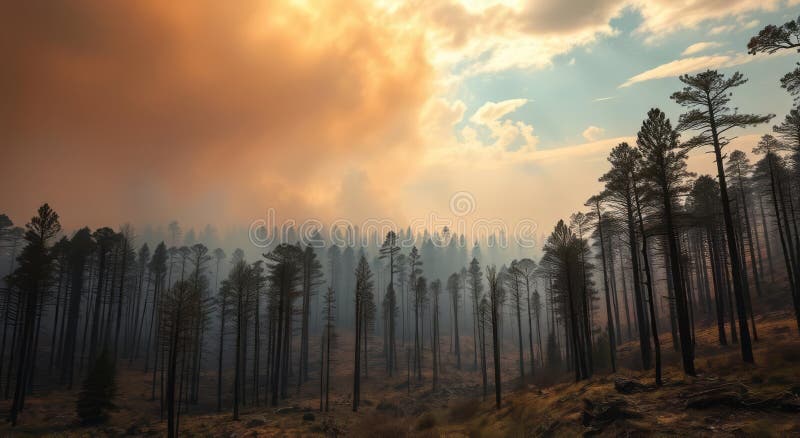 Forest Fire Aftermath Smoke Trees Burnt Landscape Nature Restoration ...