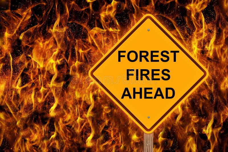 Forest Fire Ahead Caution Sign Stock Photo - Image of natural, fire ...