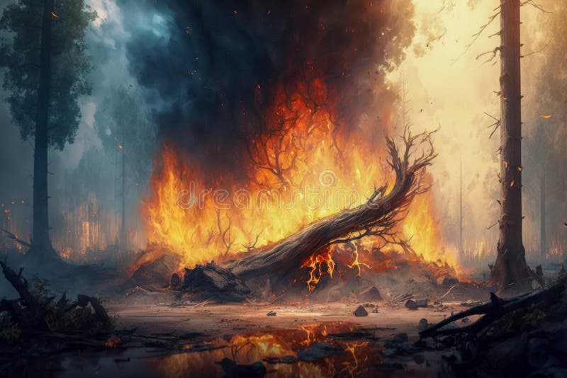 Forest Fire Art, Concept of Disaster, Generative Ai Stock Illustration ...