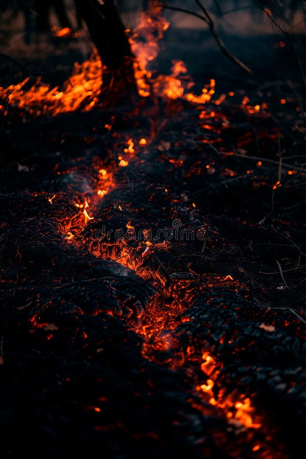 Forest in Fire with Big Flames in the Darkness. Stock Illustration ...