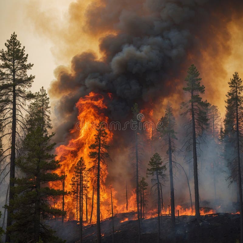 Forest Fire with Big Flames of Fire Stock Illustration - Illustration ...