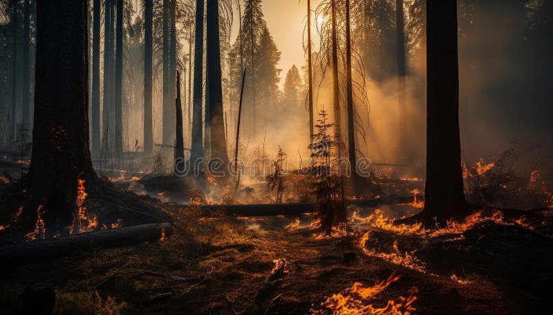 The Forest Fire Burned the Pine Tree, Creating a Spooky Inferno ...