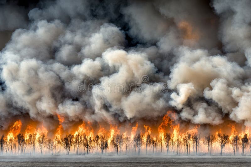Forest Fire Burning with Billowing Smoke and Flames Creating Dramatic ...