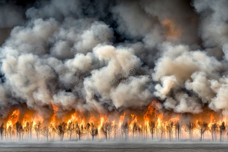 Forest Fire Burning with Billowing Smoke and Flames Creating Dramatic ...
