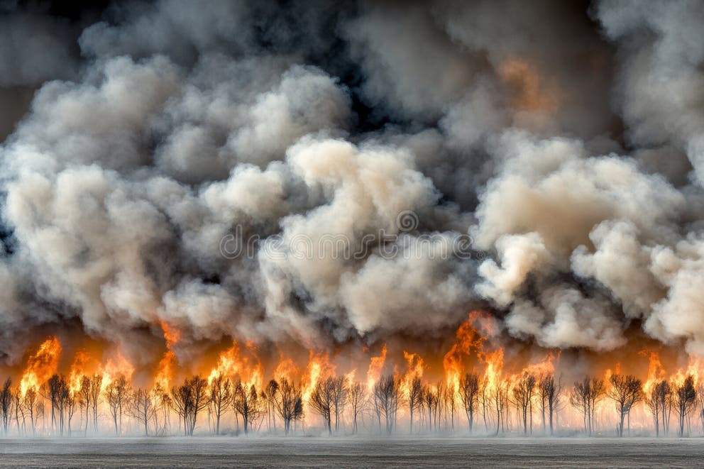 Forest Fire Burning with Billowing Smoke and Flames Creating Dramatic ...