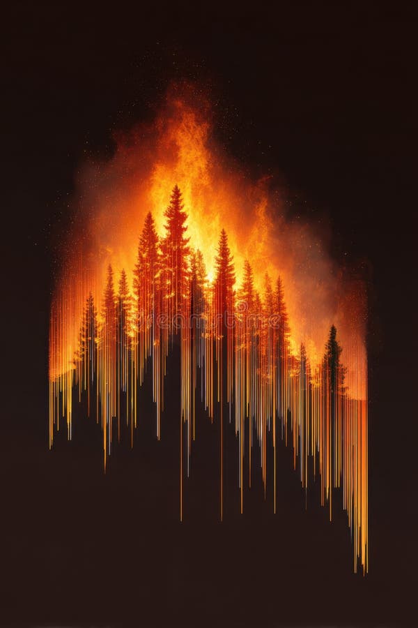 Forest Fire Burning and Dissolving into Pixelated Vertical Lines Stock ...